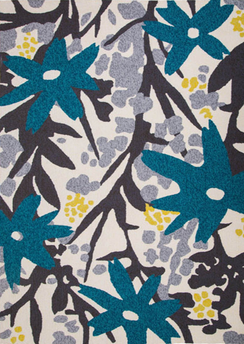 Hand Tufted Solana Bloom Grey/Turquoise Area Rug Carpet