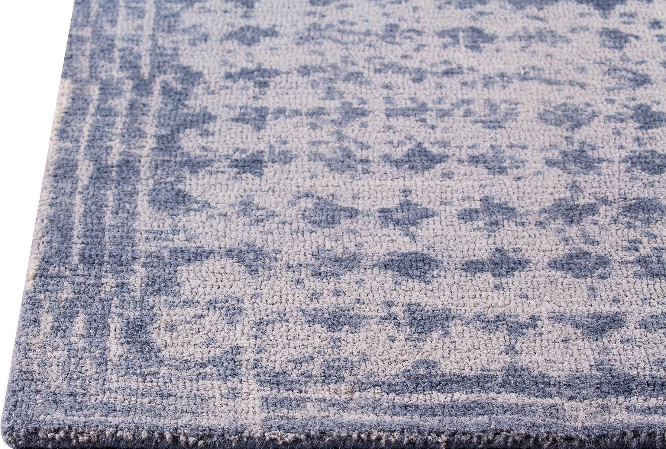 Nile Abstract Border Light Blue Wool Area Rug - Matliving USA