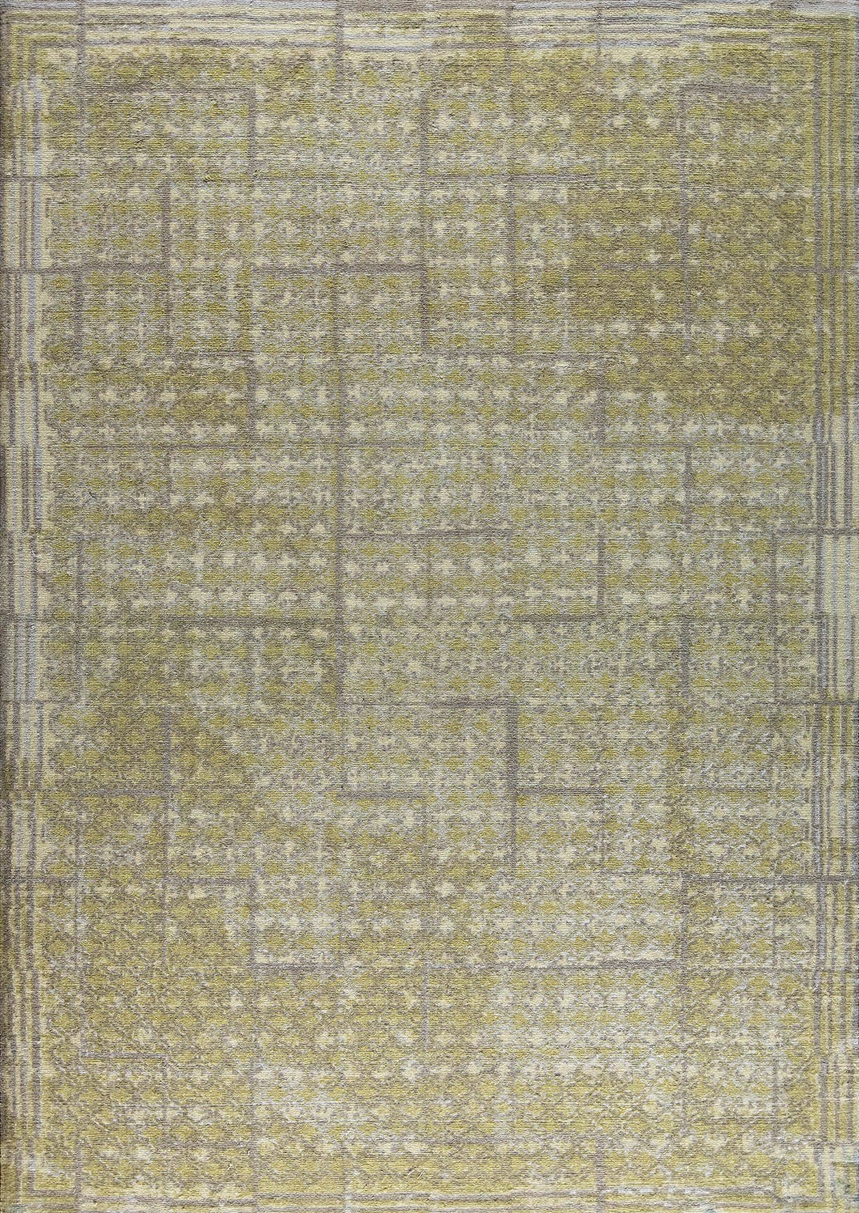 Nile Abstract Geometric Border Burbank Yellow/Beige Wool Area Rug
