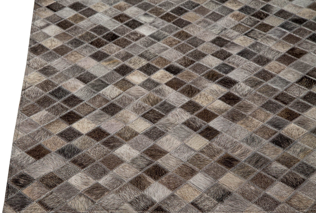 Contemporary Handmade Leather Gau Chess Grey Area Rug - Matliving USA