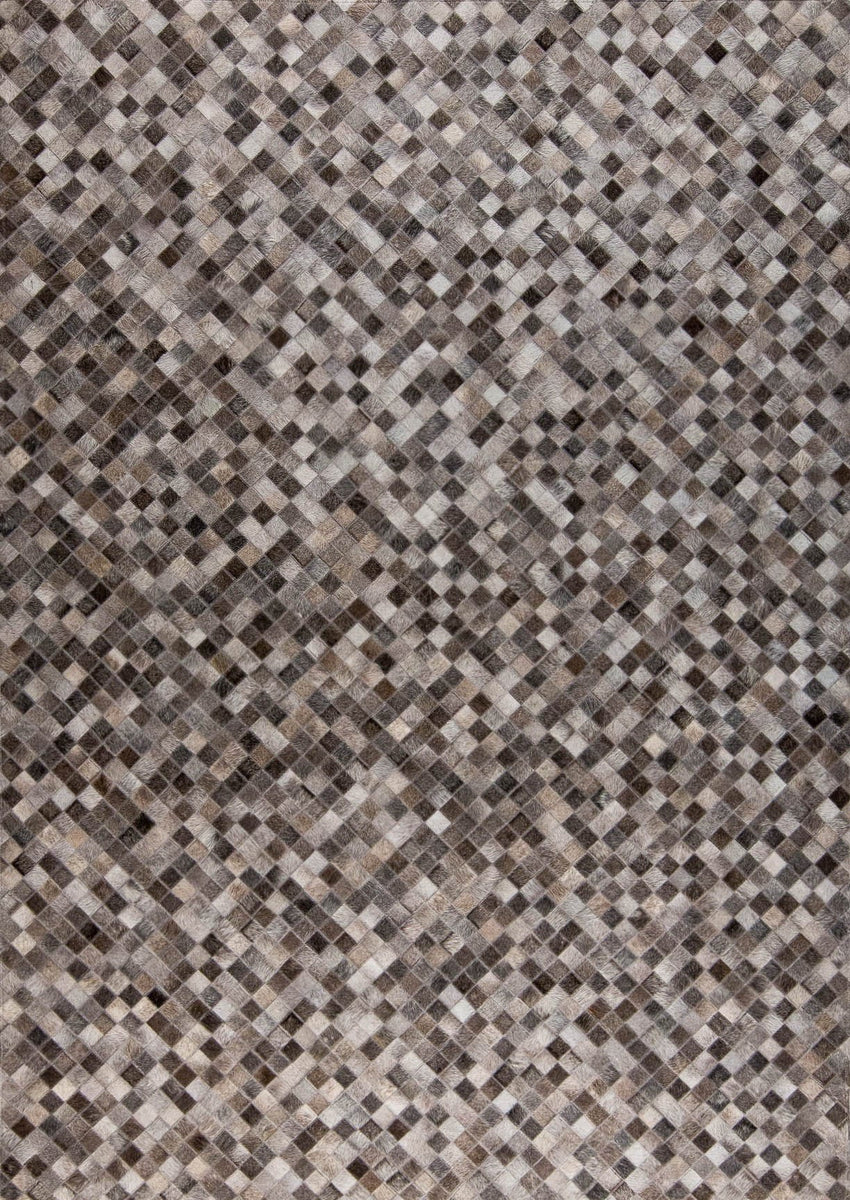 Contemporary Handmade Leather Gau Chess Grey Area Rug - Matliving USA