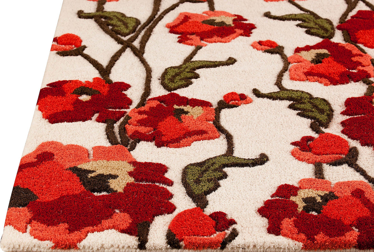 Hand-Tufted Floral Milano Fiore White/Red Area Rug Carpet