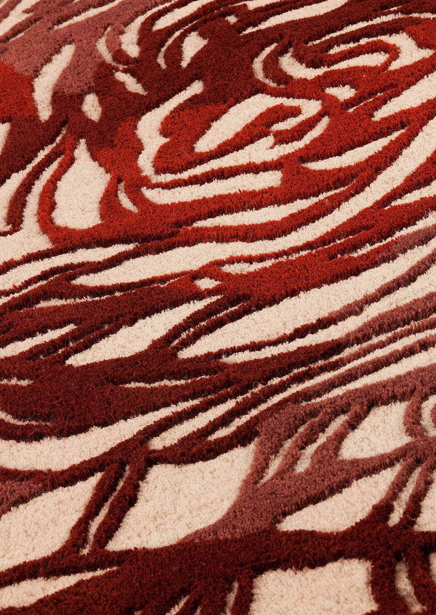 Hand-Tufted Floral Shaped Hibiscus Burgundy Area Rug Carpet