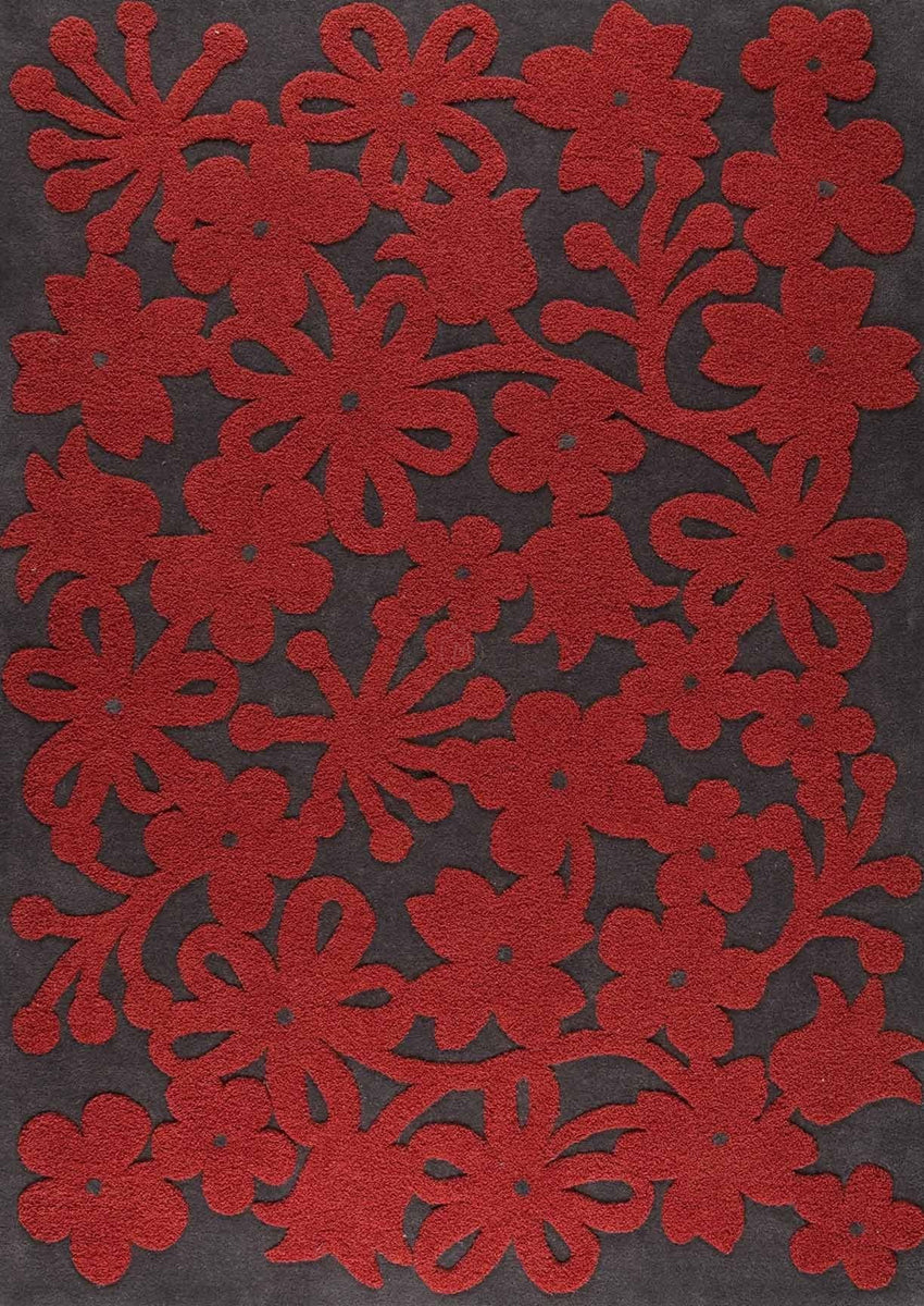Bold Floral Newport Dark Grey/Red Area Rug Carpet Sale
