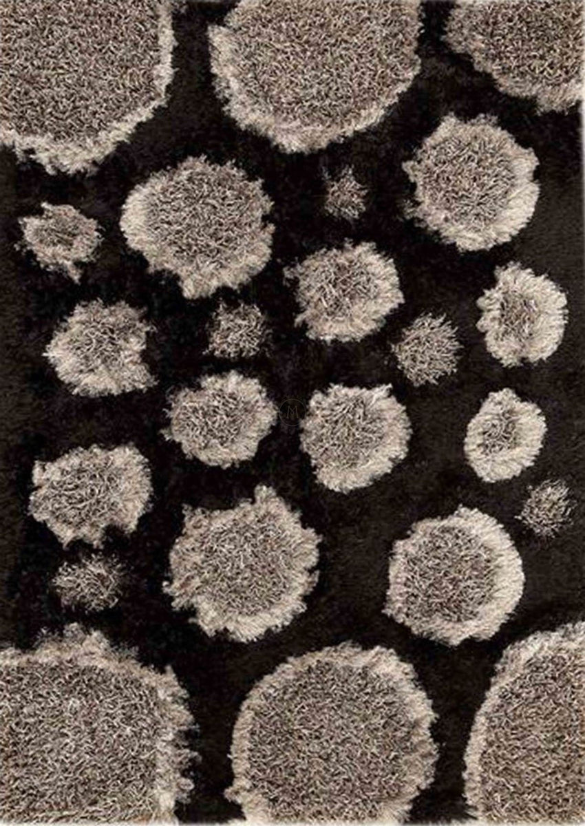 Abstract Circle Shag Roca Pebbles Grey/Black Area Rug - Matliving USA