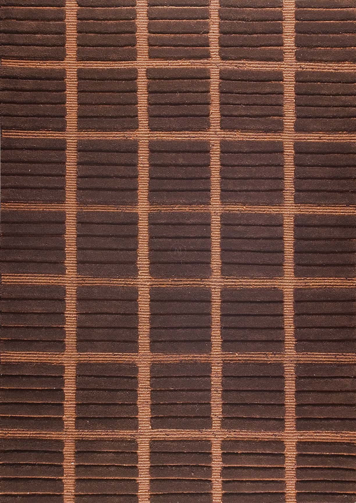 Hand Knotted Geometric Square Piano Brown Area Rug Carpet